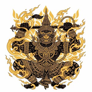 Hanuman Thai Art | Digital Download | Fire Warrior Wall Art | Thai ...