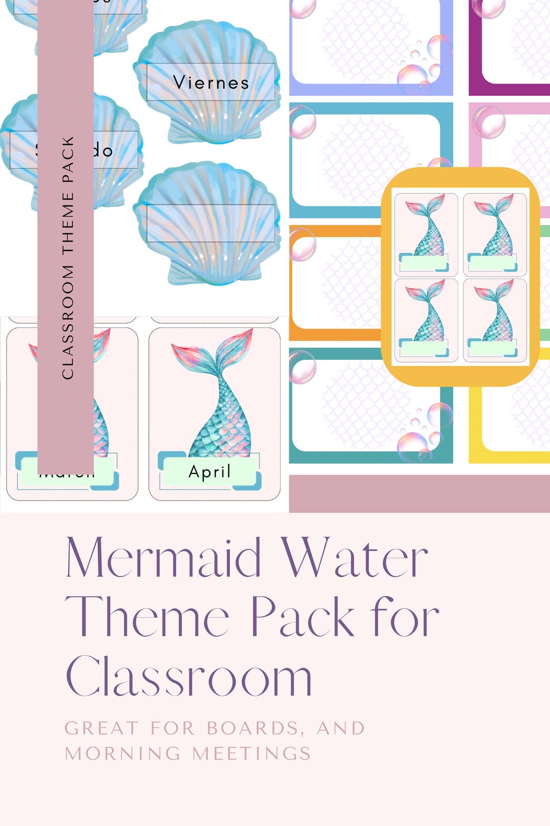 Mermaid Water Theme Classroom Printable- English & Spanish- Instant ...