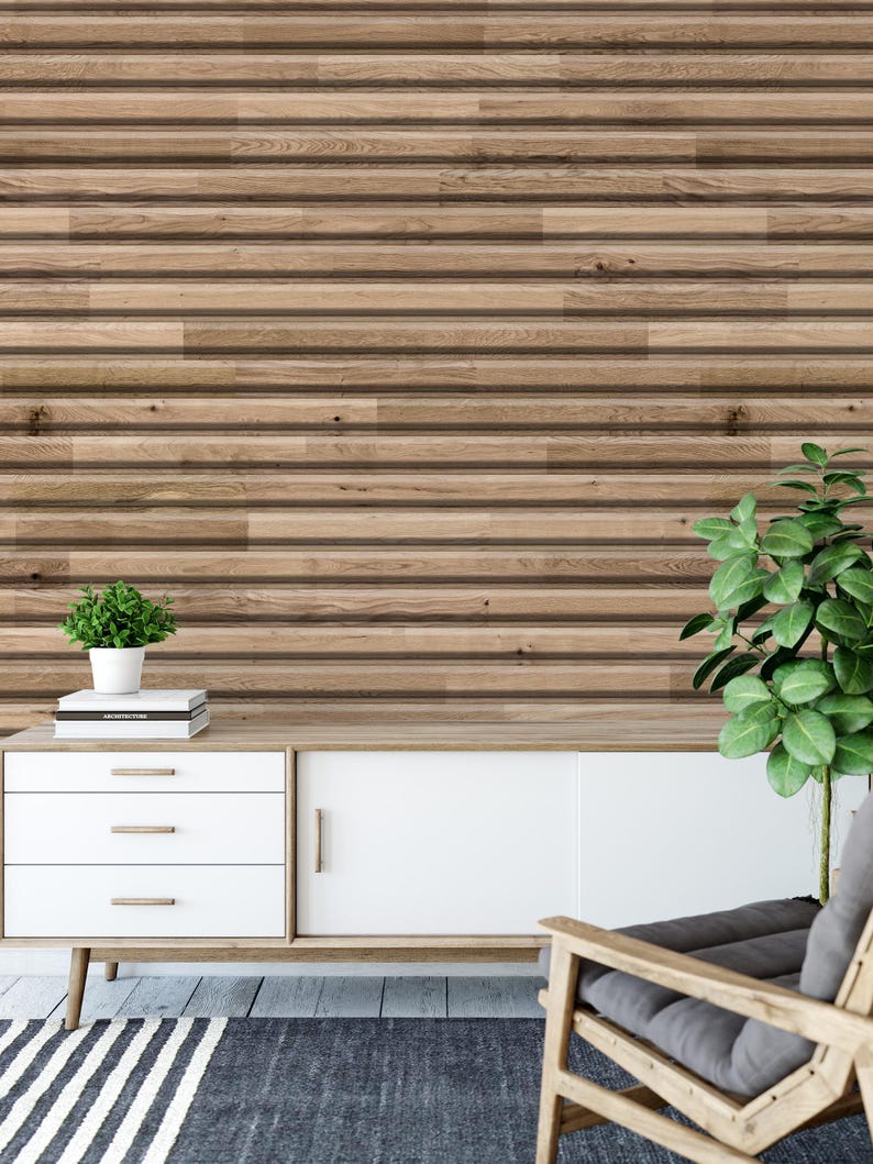 Rustic Wood Slat Peel and Stick Wallpaper – Removable Faux Wood Wall ...