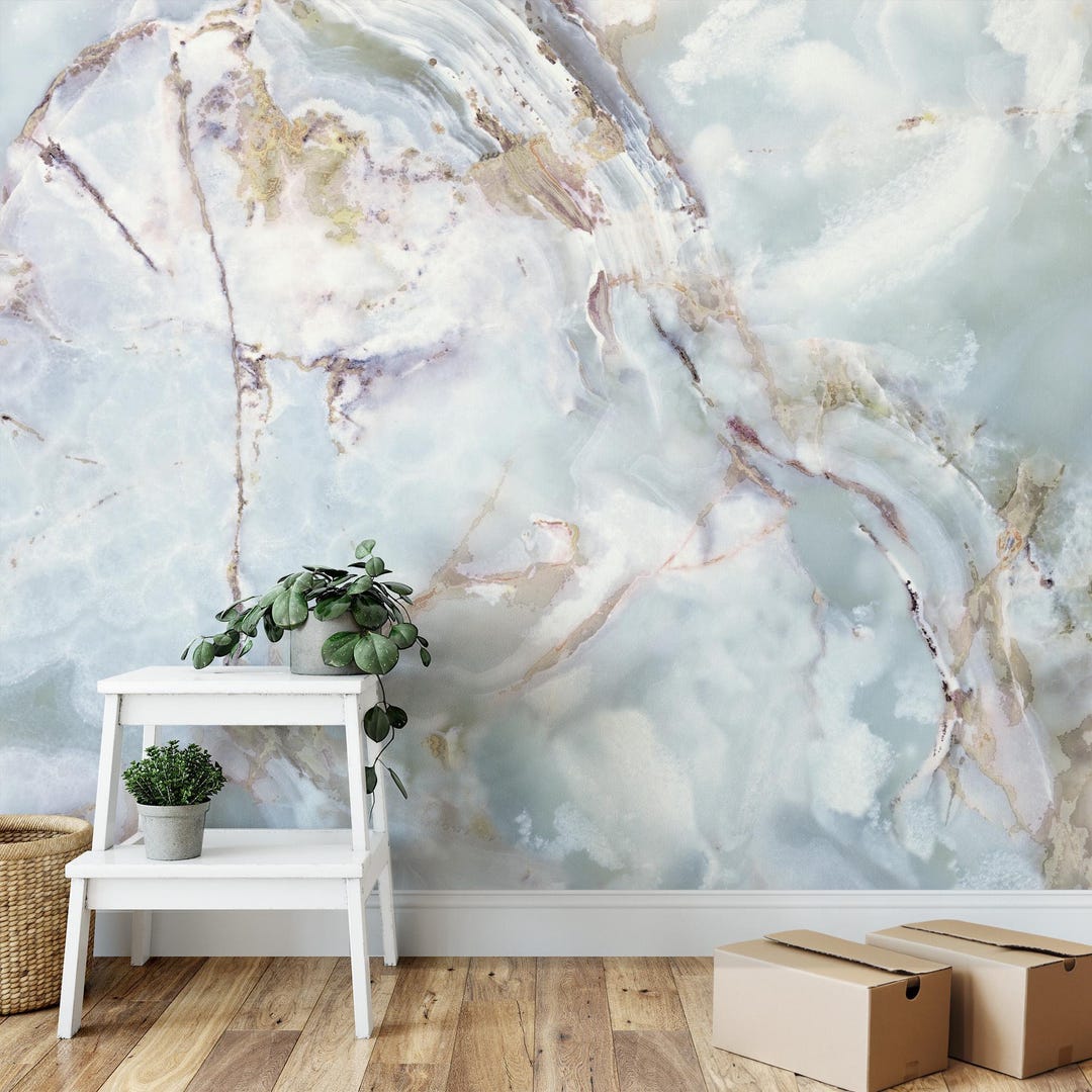 Light Blue Onyx Marble Wallpaper – Elegant Stone Wall Mural With Soft ...