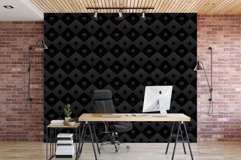 Poker Themed Peel and Stick Wallpaper – Black Card Suit Removable Wall ...