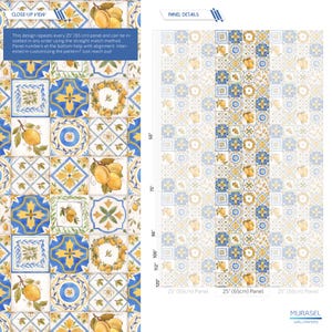 Mediterranean Lemon Tile Wallpaper – Blue Yellow Ceramic Pattern Mural ...