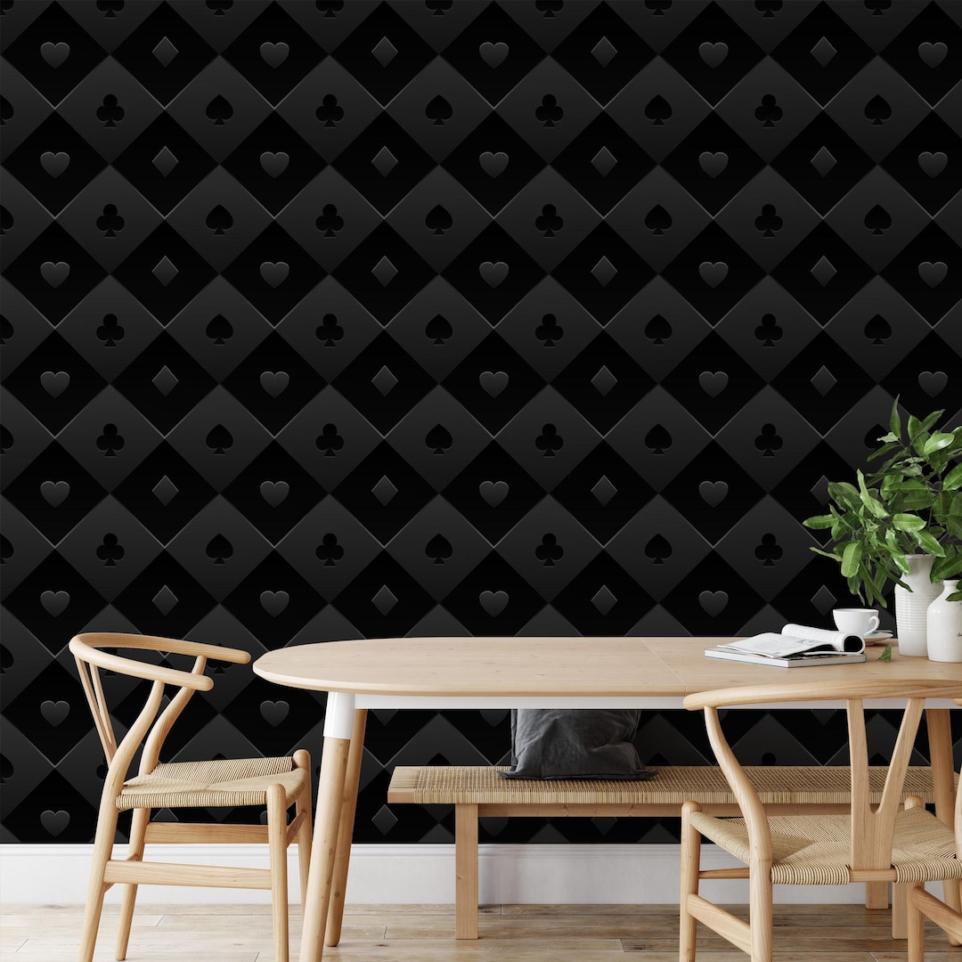 Poker Themed Peel and Stick Wallpaper – Black Card Suit Removable Wall ...