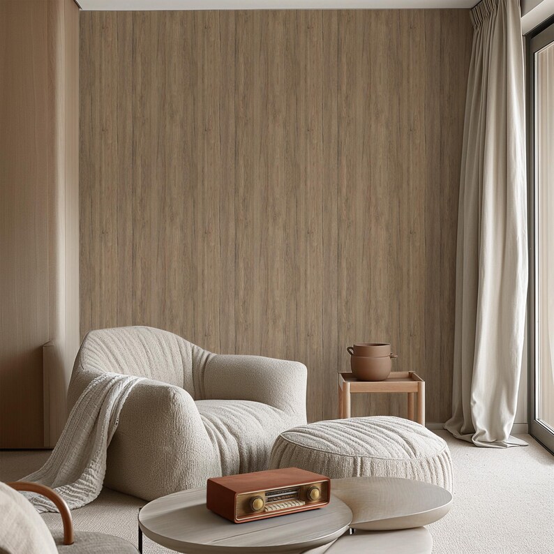 Natural Light Oak Wood Wallpaper – Peel & Stick Faux Wood Wall Mural ...