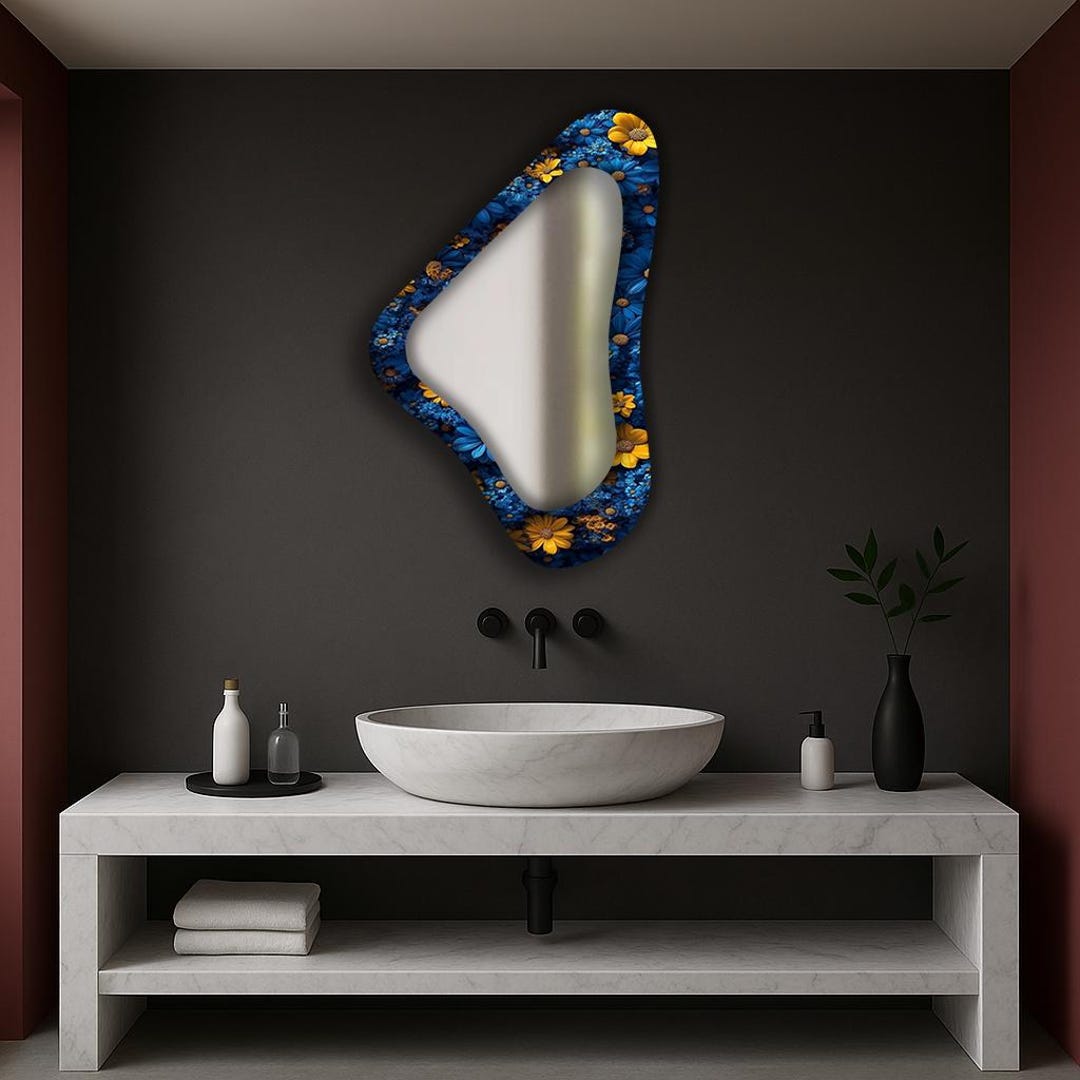 Floral Pattern Wall Mirror, Frameless Wall Mirror, Handmade Mirror ...