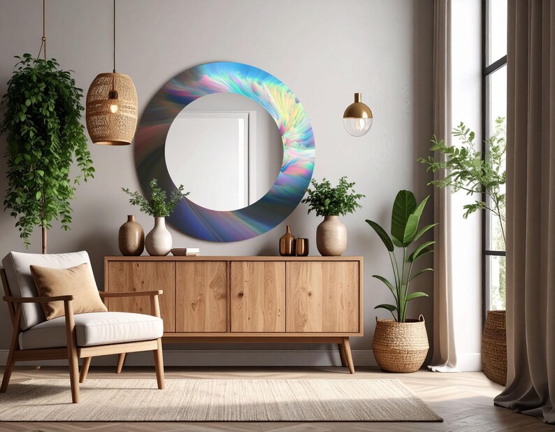 Abstract Round Wall Mirror, Tempered Glass, Luxury Home Decor - Etsy