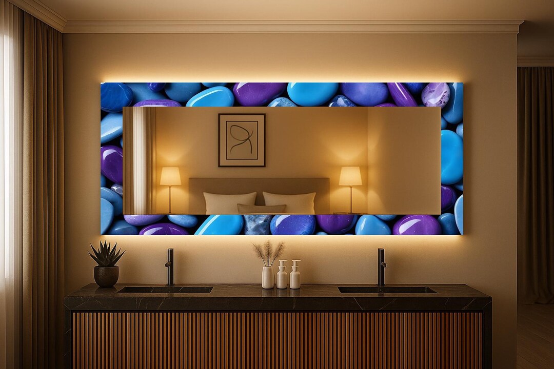 Blue Pebble Tempered Glass Rectangular Wall Mirror - Etsy
