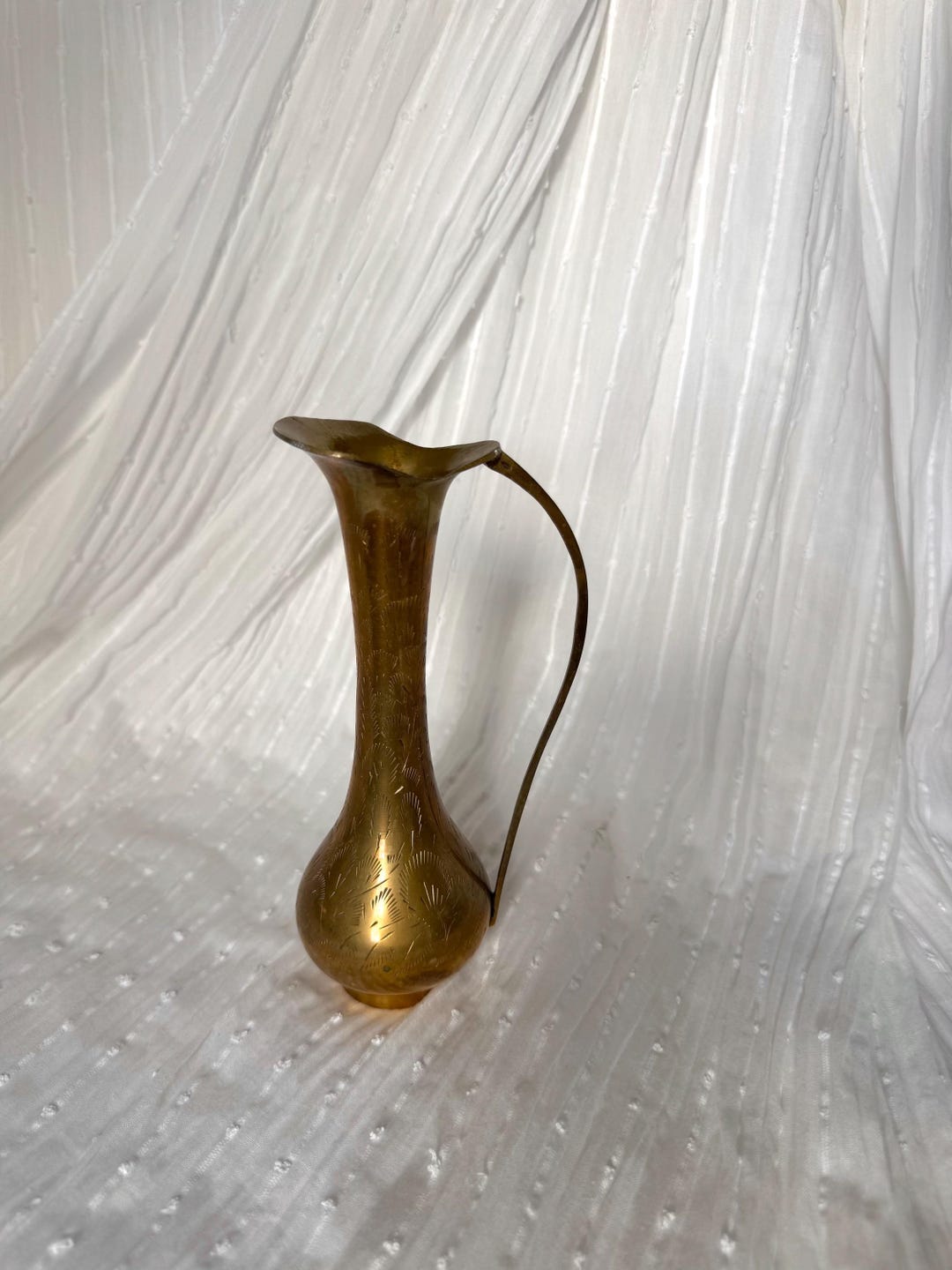 Vintage Brass Pitcher With Handle and Engraving - Etsy