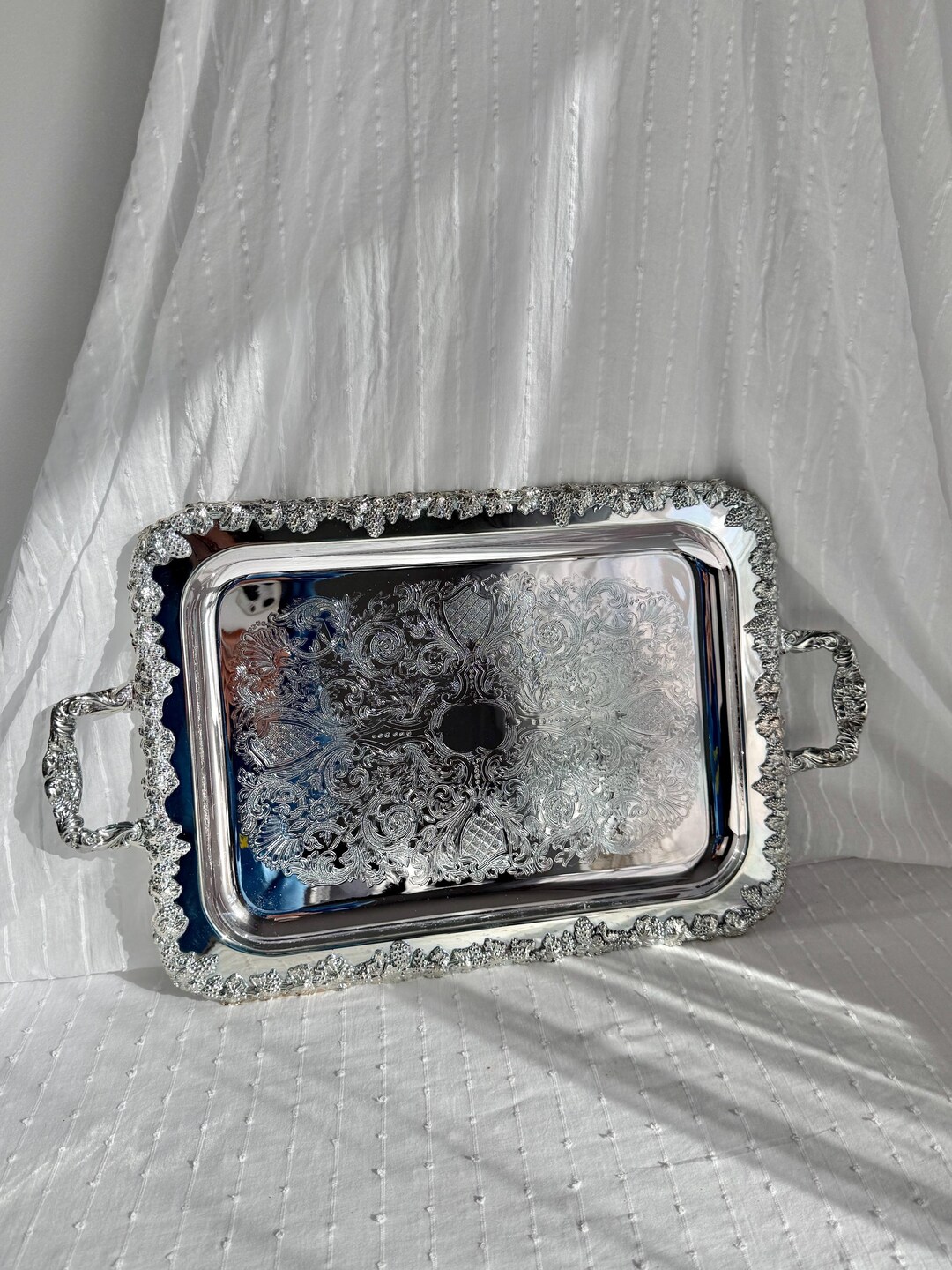 Ranleigh Silver Plated Rectangular Tray With Handles and Ornate ...