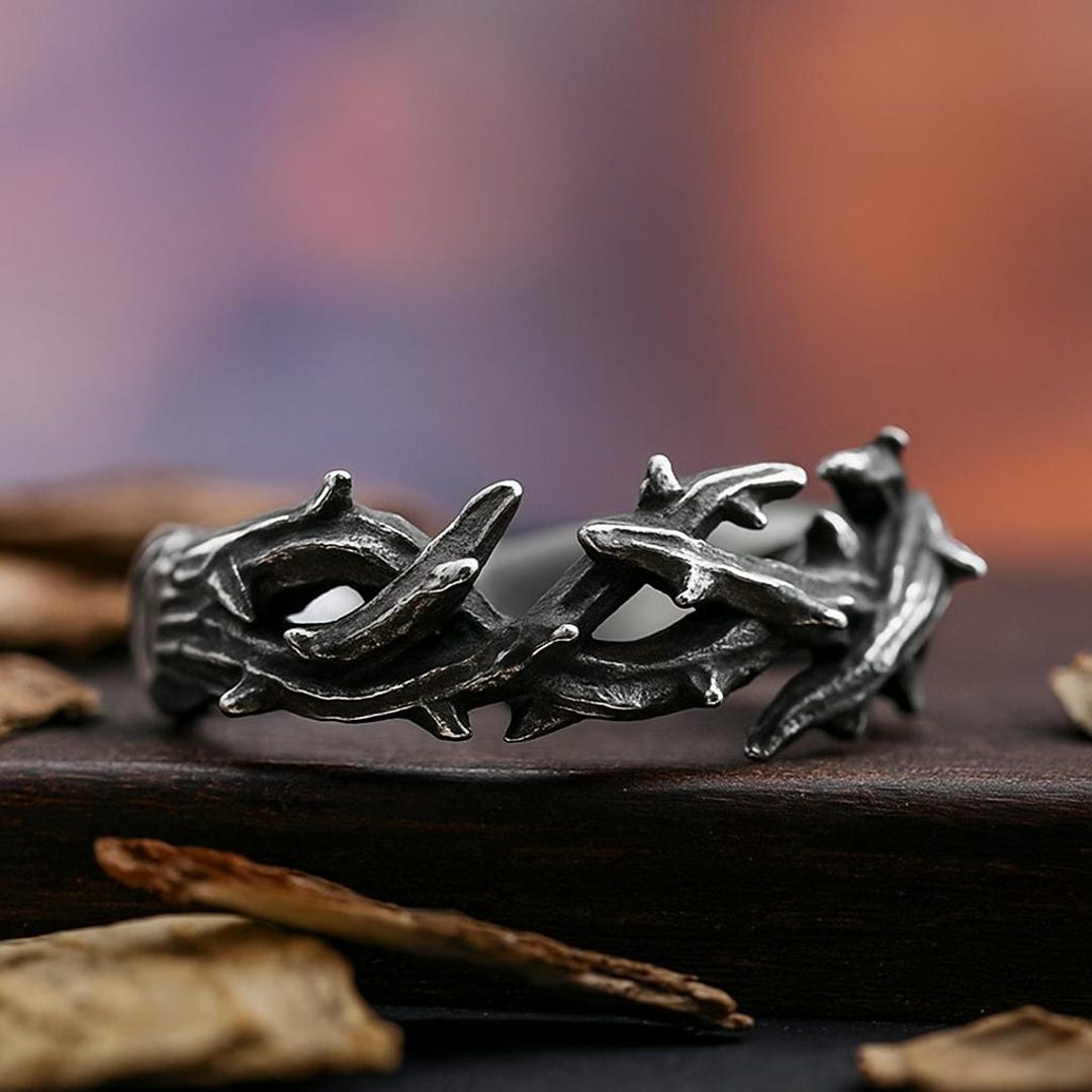 Gothic Thorn Branch Ring | Celtic Nature-inspired Stainless Steel Ring ...