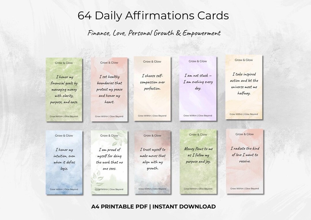 64 Affirmation Cards Printable, Affirmation Cards Digital, Vision Board ...