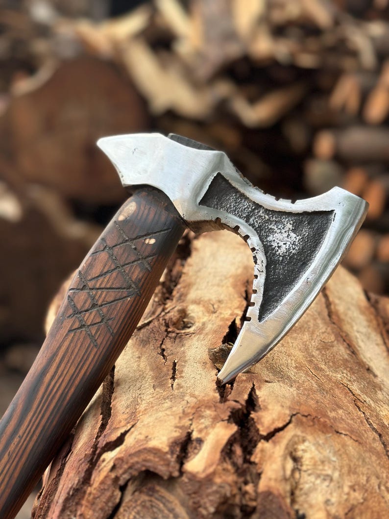 Handmade Carbon Steel Rustic Camping Axe With Free Leather Sheath. Custom Hatchet Viking Bearded ...