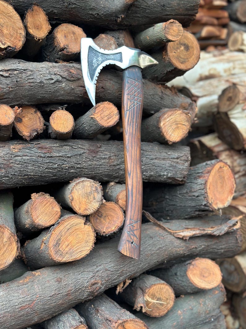 Handmade Carbon Steel Rustic Camping Axe With Free Leather Sheath. Custom Hatchet Viking Bearded ...