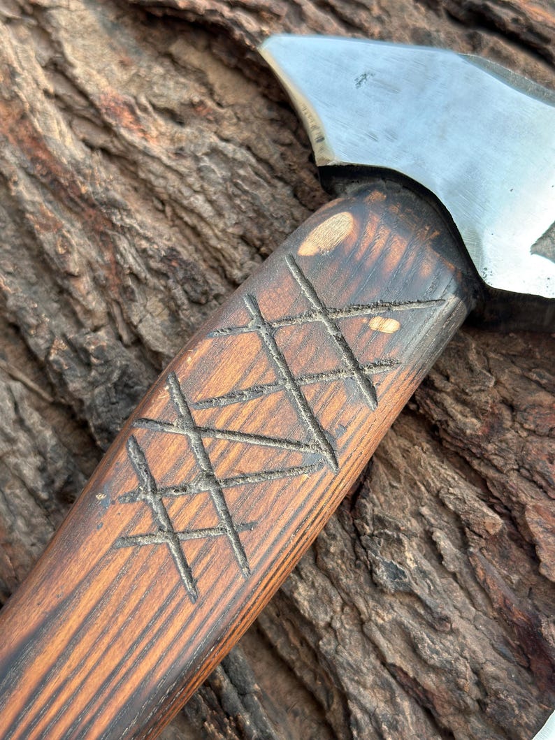 Handmade Carbon Steel Rustic Camping Axe With Free Leather Sheath. Custom Hatchet Viking Bearded ...