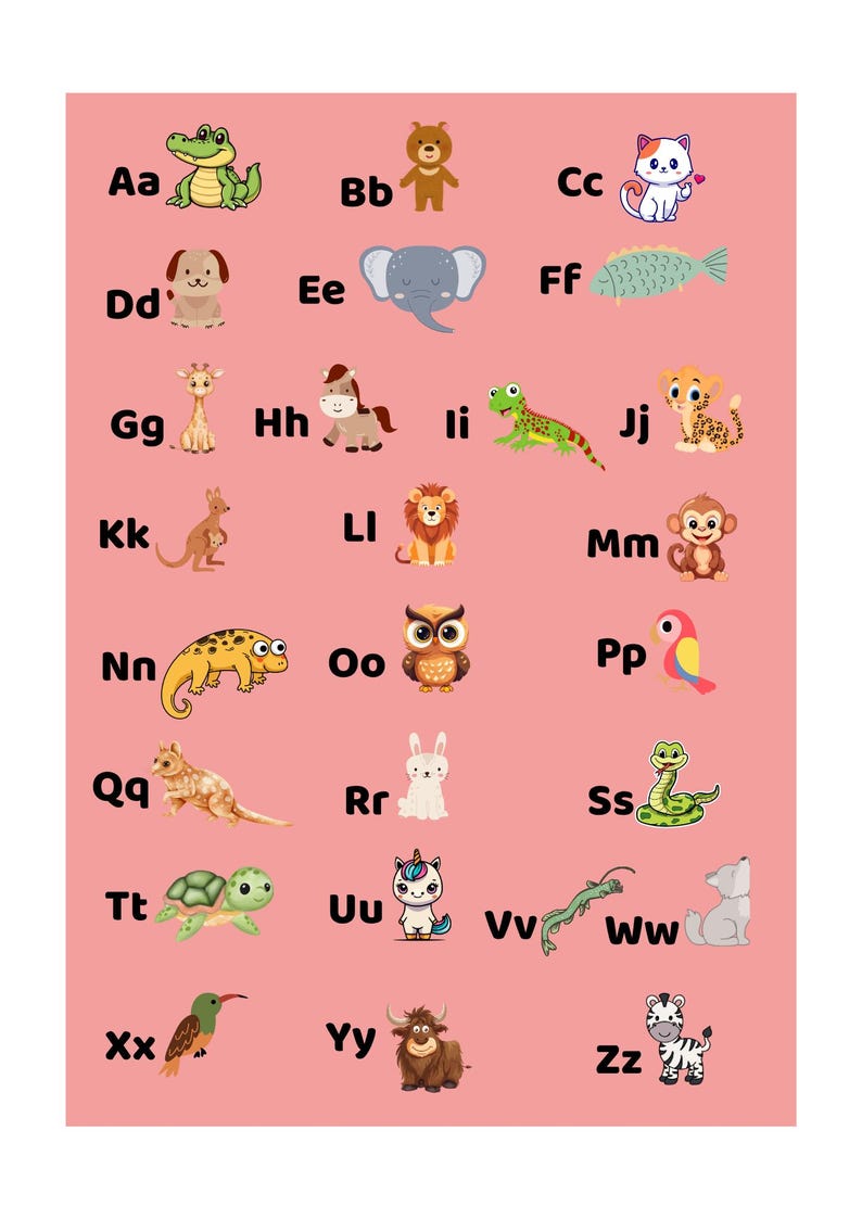 Colorful Alphabet Poster for Kids Digital Download A3 A4 A2 Animal ...