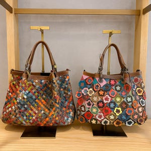 Handmade Patchwork Leather Tote Bag: Retro Boho Shoulder Purse - Etsy