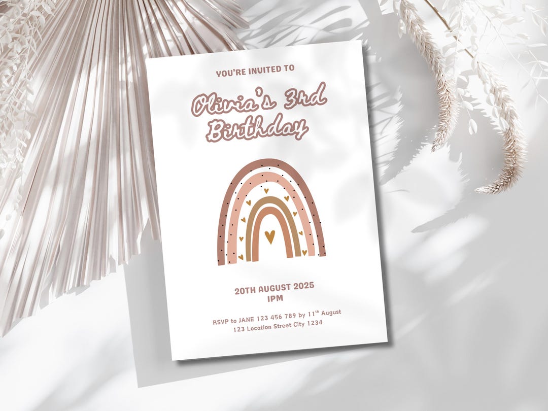 Neutral Rainbow Birthday Invitation | Editable Canva Invite | Mobile ...