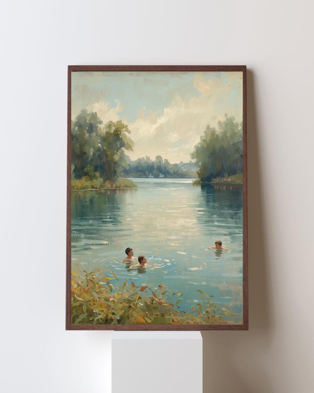 Vintage Cottagecore Digital Wall Art - Summer Lake Bathers | Tranquil ...