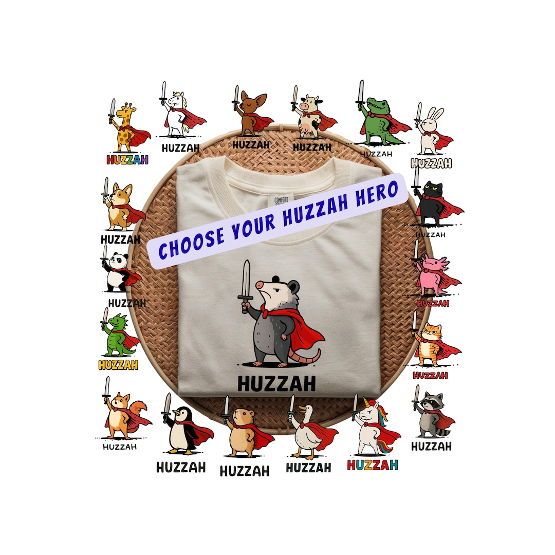 Huzzah Possum With Sword Custom Tee Shirt, Comfort Colors® Medieval ...