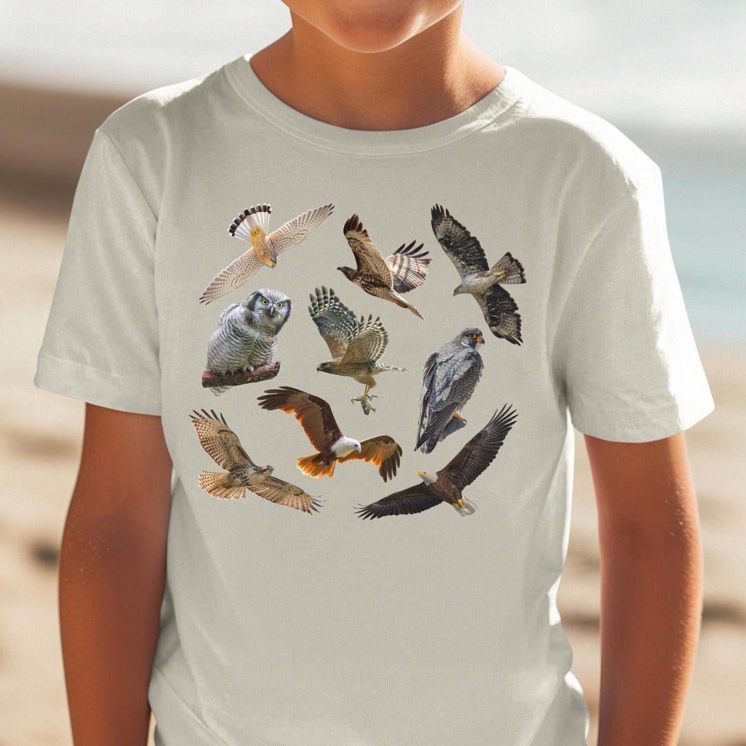 Birds of Prey Field Guide Kids Tee Shirt, Comfort Colors® Retro Birds ...