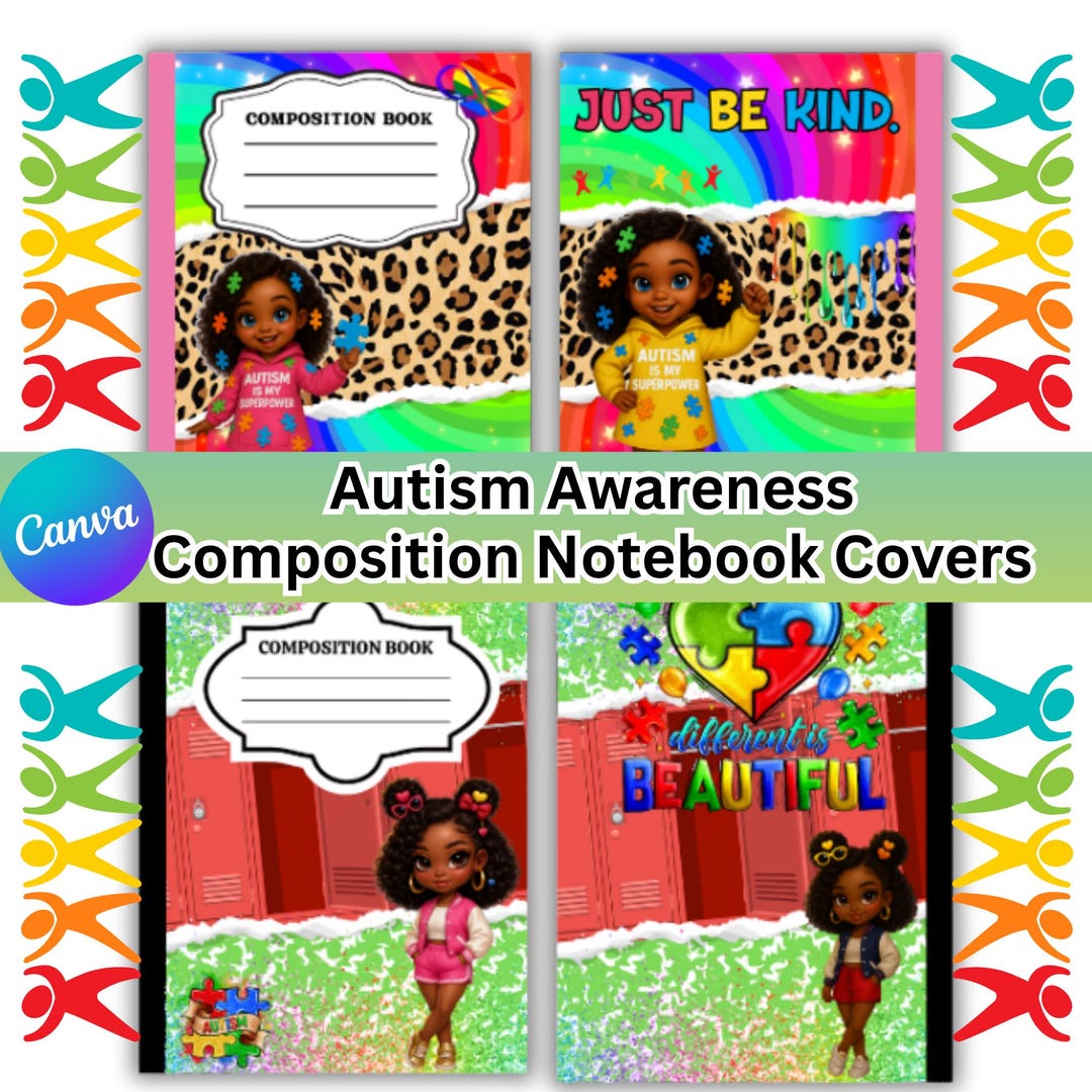Autism Awareness Composition Notebook Covers, Editable Canva Templates ...