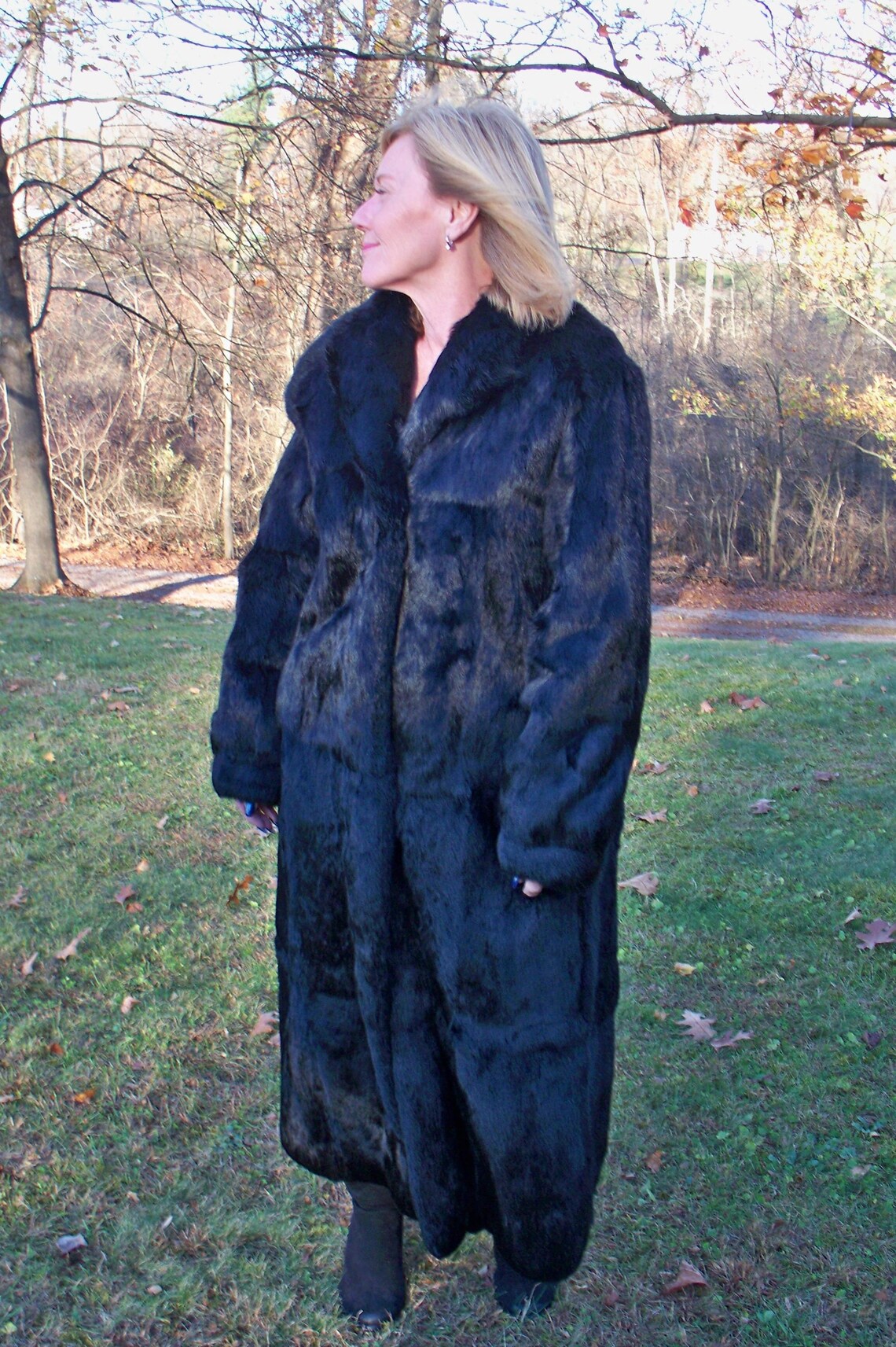 Vintage Full Length Black Rabbit Fur Coat - Etsy