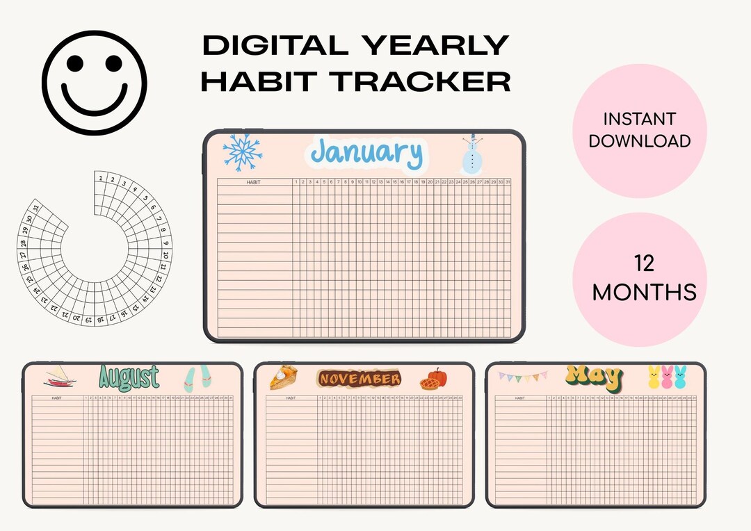 Yearly Habit Tracker Printable | Minimalist Undated Planner (digital ...