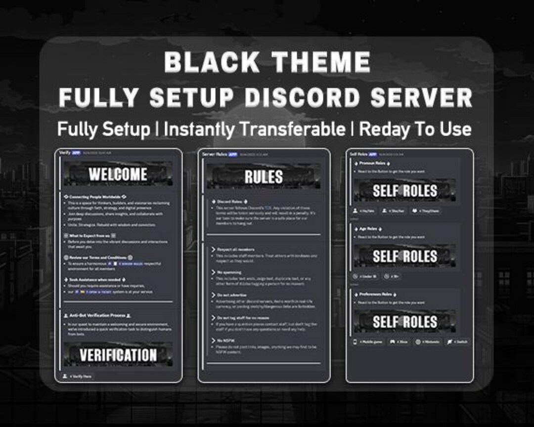 Fully Setup Discord Server | Black Theme | Modern & Professional ...
