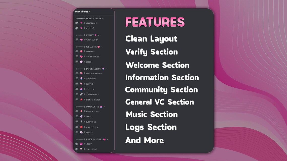 Cute Pink Discord Server Setup | Aesthetic Pink Theme Server | Custom ...