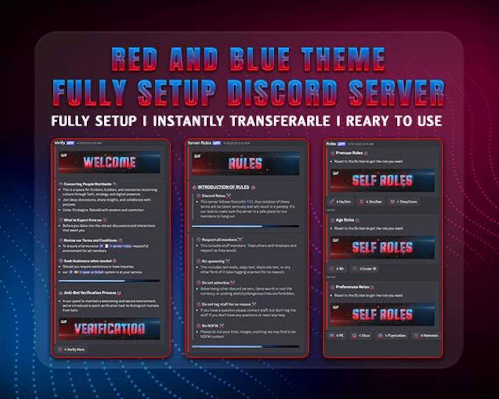 Red & Blue Themed Discord Server: Fully Setup, Ready to Use - Etsy