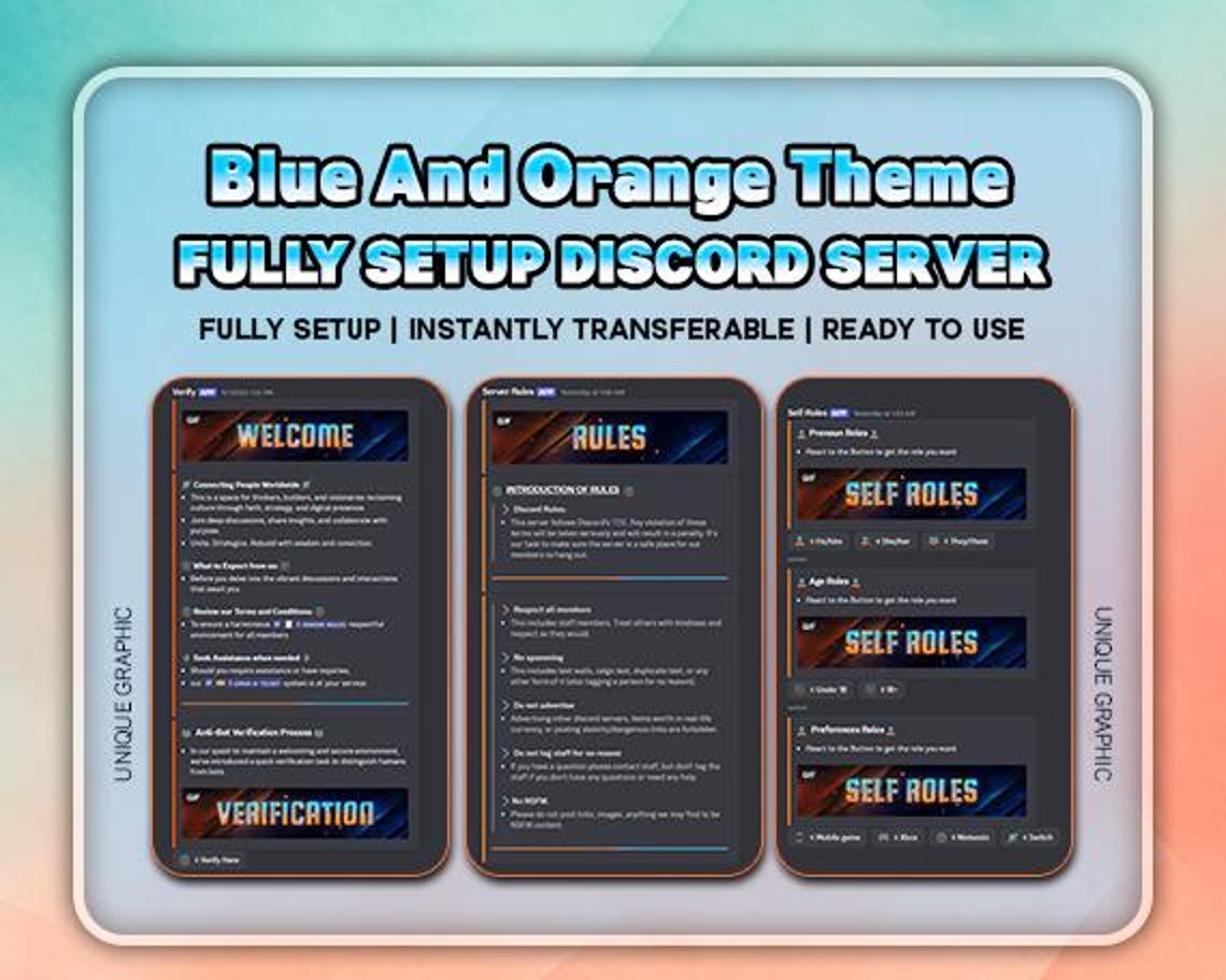 Fully Setup Blue & Orange Themed Discord Server | Professional Layout ...