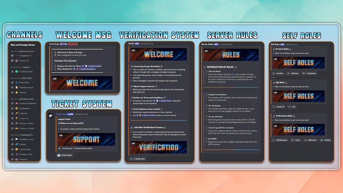 Fully Setup Blue & Orange Themed Discord Server | Professional Layout ...