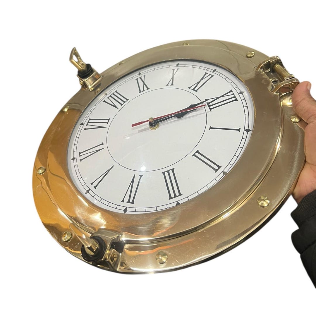 Large Nautical Porthole Wall Clock – Marine Brass Finish, Ship-inspired ...