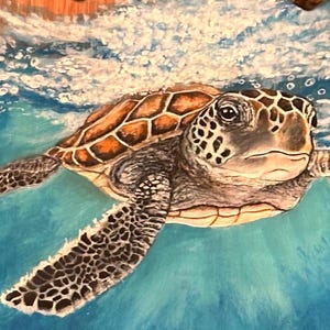 Acrylic Sea Turtle Painting on a Totally Bamboo Lil' Sea Turtle Shaped ...