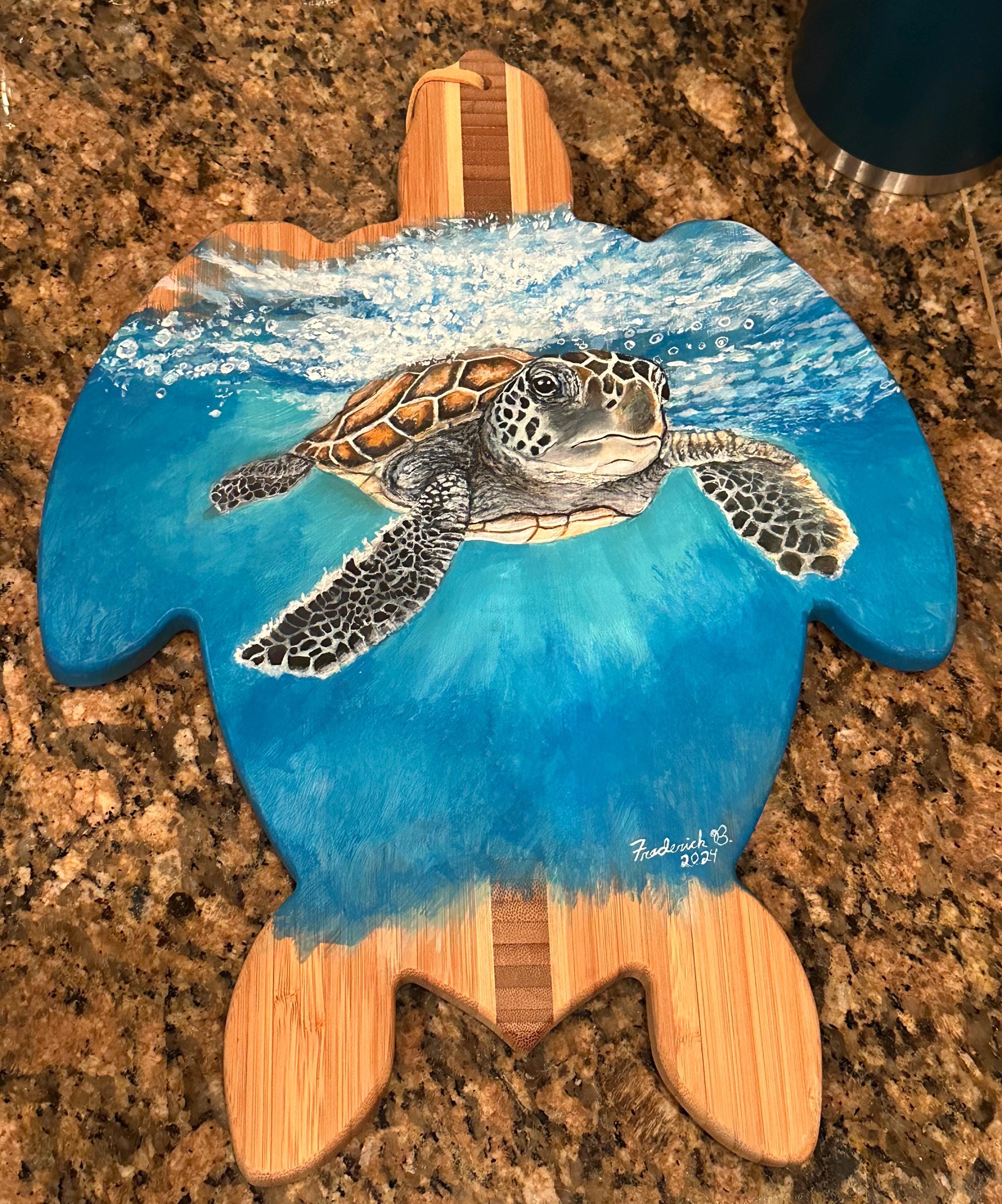 Acrylic Sea Turtle Painting on a Totally Bamboo Lil' Sea Turtle Shaped ...