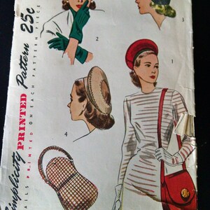 Vintage Simplicity Pattern 2173 Hats and Bag Glove 1947 - Etsy