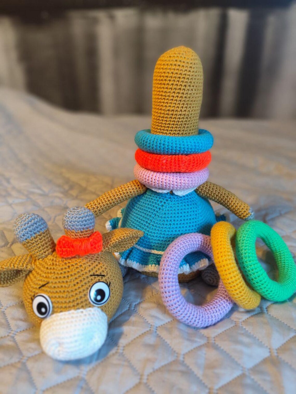Crochet Stacking Toy Giraffe - Montessori Soft Toy - Handmade Amigurumi ...