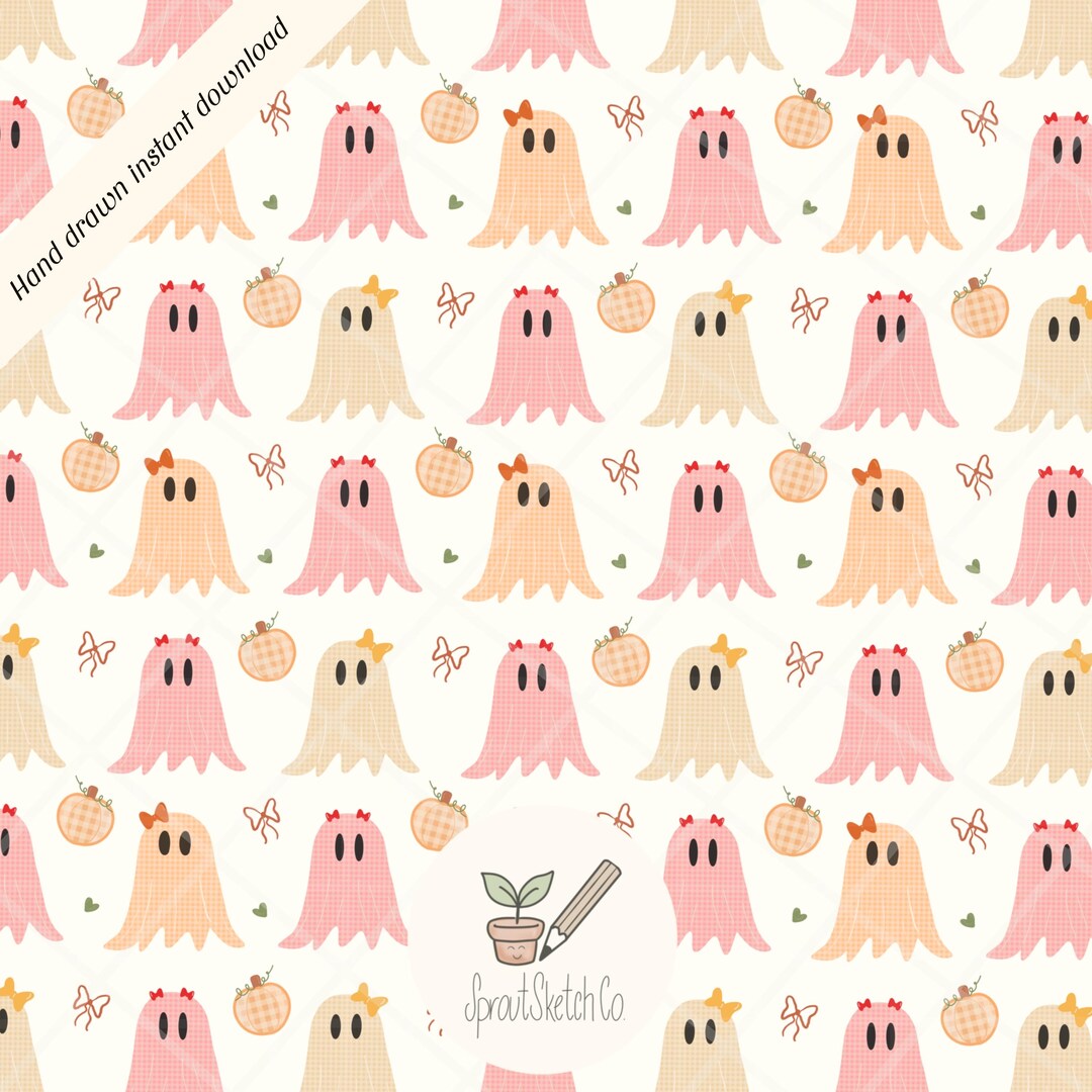 Fall Coquette Ghosts Seamless Pattern 300 DPI PNG Sublimation Design ...