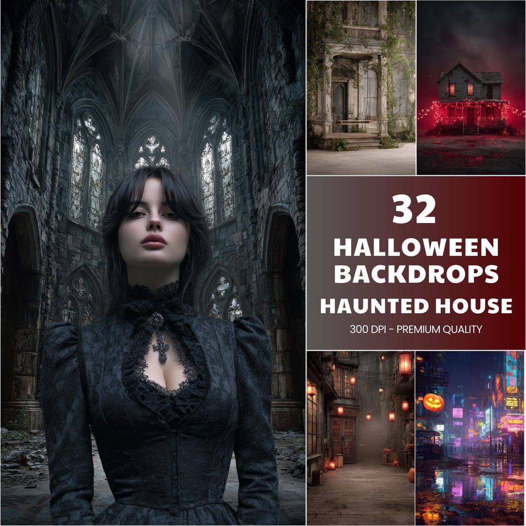 Spooky Halloween Haunted House Backdrop: Digital Party Photo Booth (JPG ...
