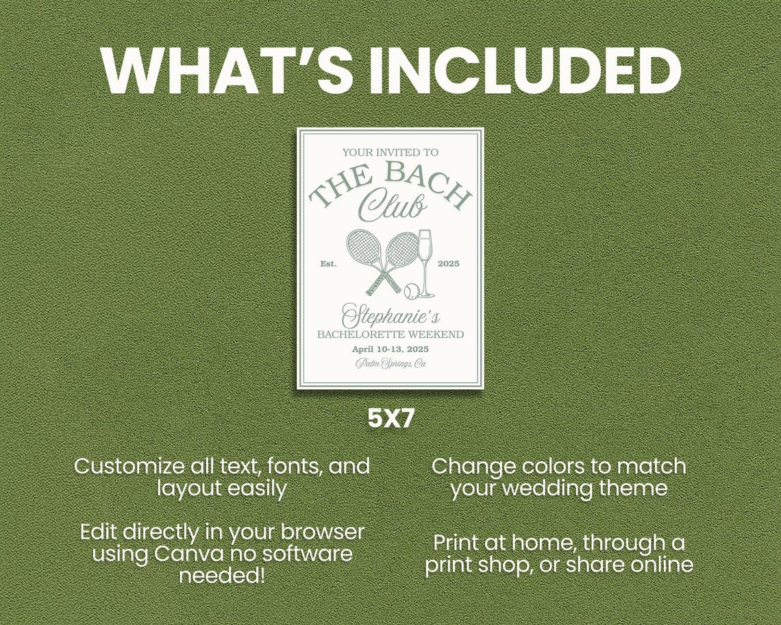 Bach Club Tennis Invite | Preppy Bachelorette Canva Template | Editable ...