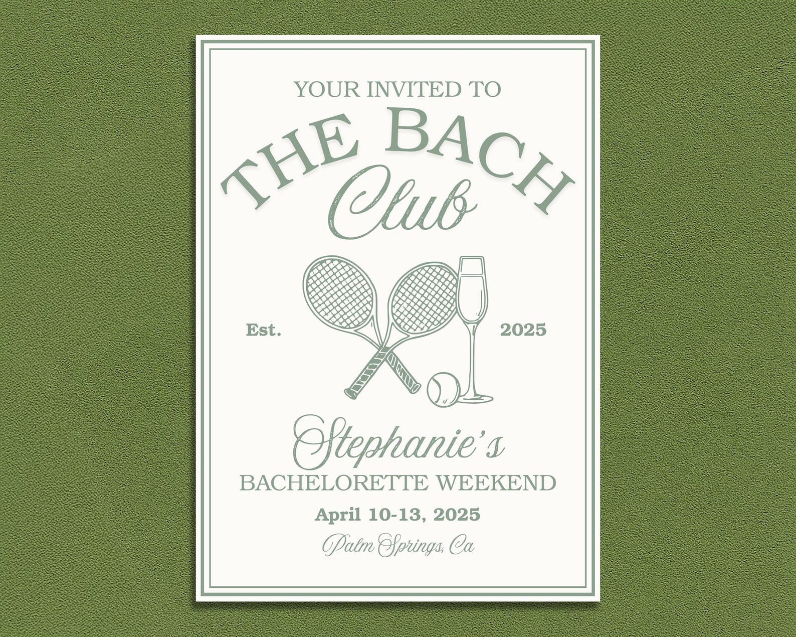 Bach Club Tennis Invite | Preppy Bachelorette Canva Template | Editable ...