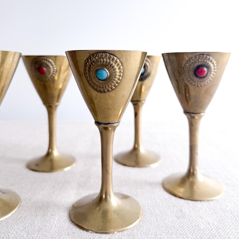 Vintage Brass Cordial Set - Etsy