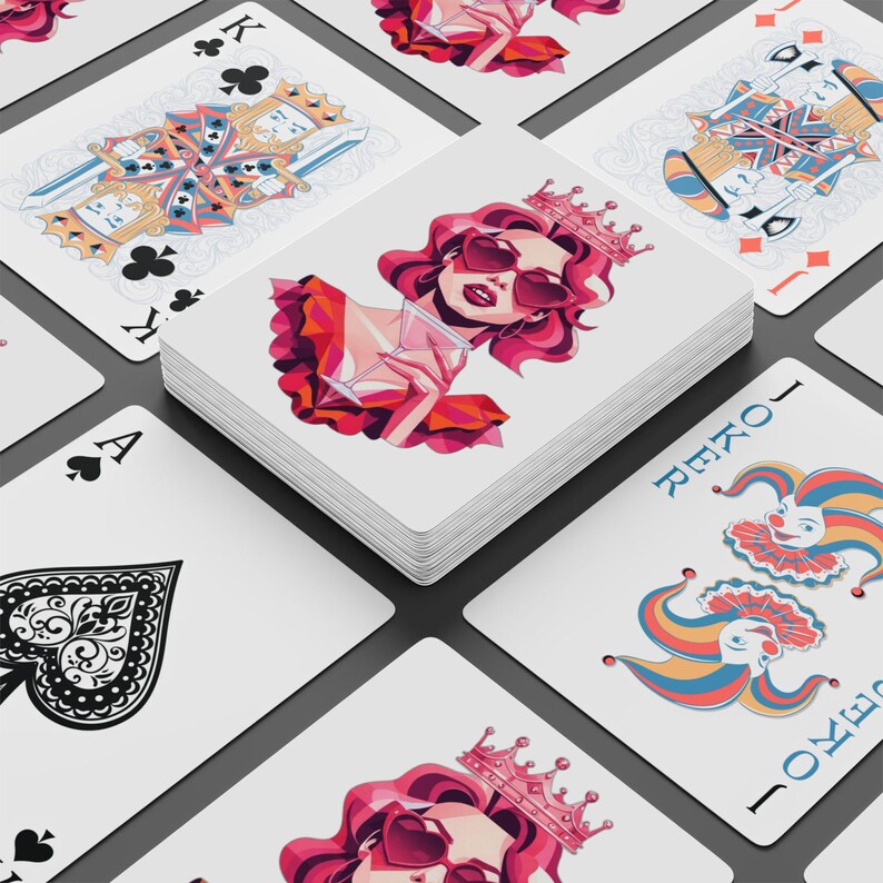 Pink Geometric Queen Art Poker Playing Cards, Monochromatic Martini ...