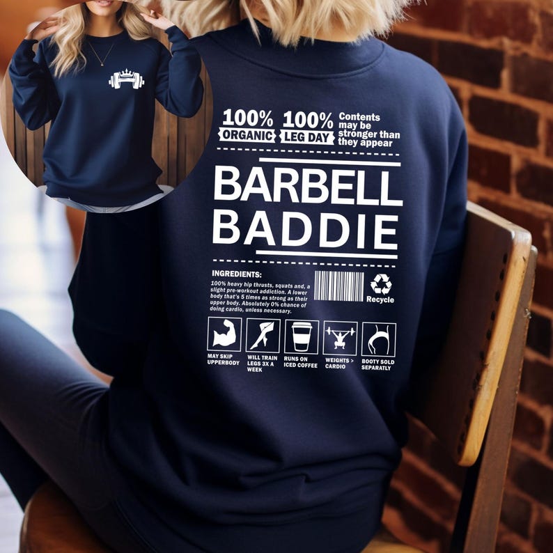 Barbell Baddie Sweatshirt, Gym Girl Crewneck Pump Cover, Cotton Muscle ...