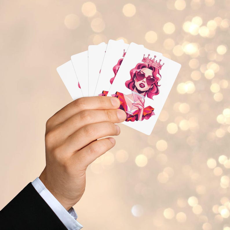 Pink Geometric Queen Art Poker Playing Cards, Monochromatic Martini ...