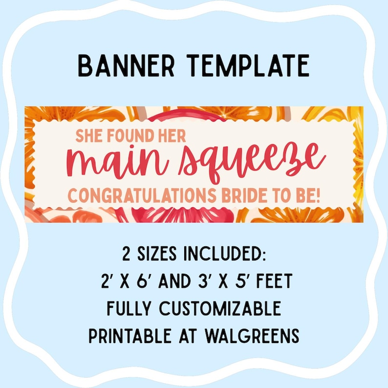 Main Squeeze Citrus Banner Template, Bridal Shower Bachelorette Decor ...