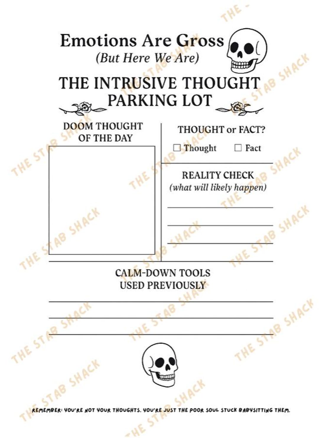Intrusive Thought Tracker~ Mental Health Worksheet~ Dark Humor Journal ...