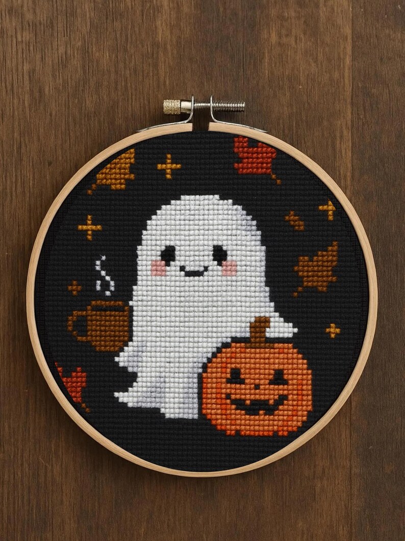 Ghost Cross Stitch Pattern PDF • Cute Halloween/ Fall Coffee Ghost With ...