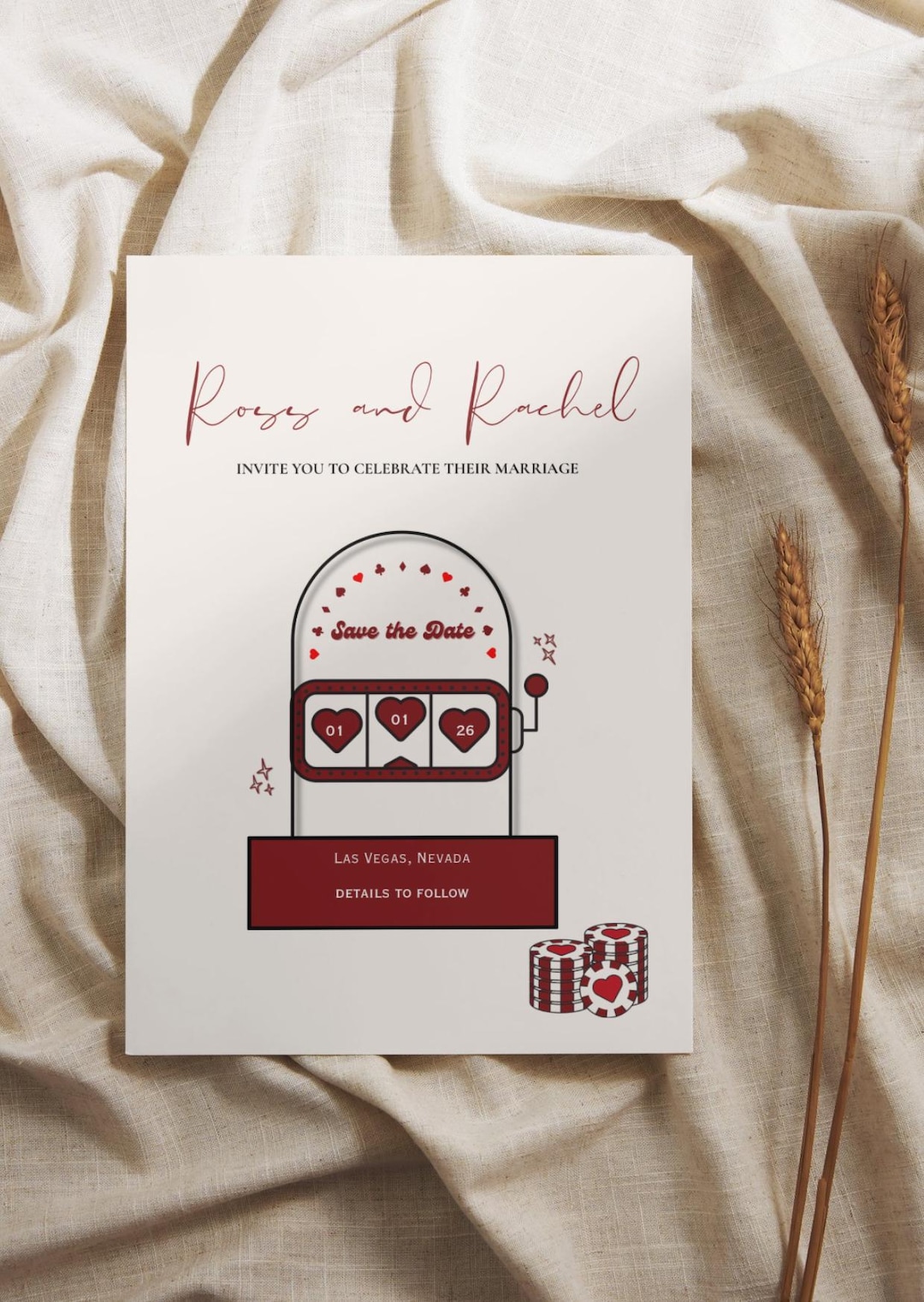 Editable Vegas Save the Date Template | Slot Machine | Playing Card ...