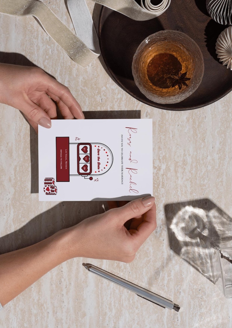 Editable Vegas Save the Date Template | Slot Machine | Playing Card ...